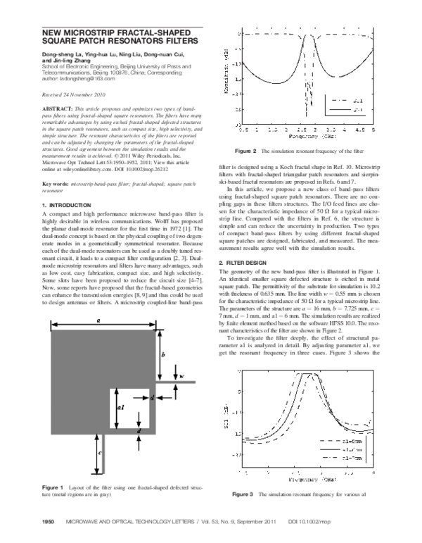 (PDF) New microstrip fractal-shaped square patch resonators filters