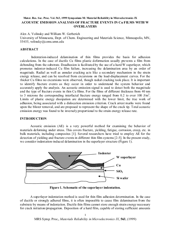 (PDF) ACOUSTIC EMISSION ANALYSIS OF FRACTURE EVENTS IN Cu FILMS WITH W ...