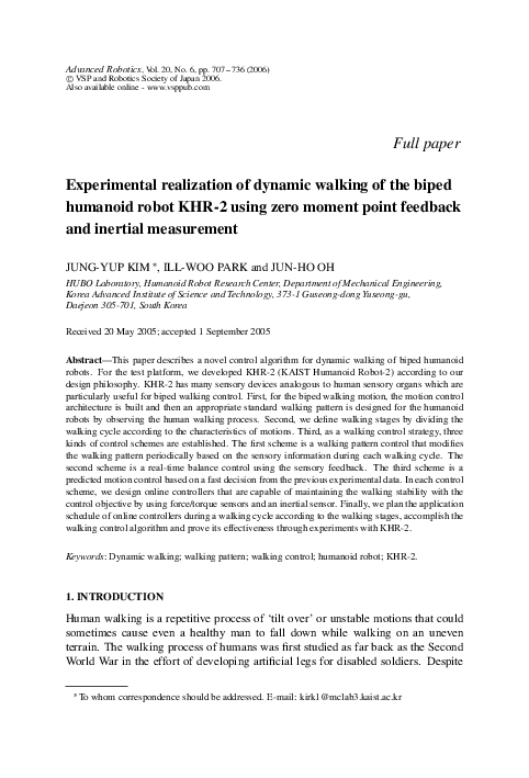 (PDF) Experimental realization of dynamic walking of the biped humanoid robot KHR-2 using zero ...