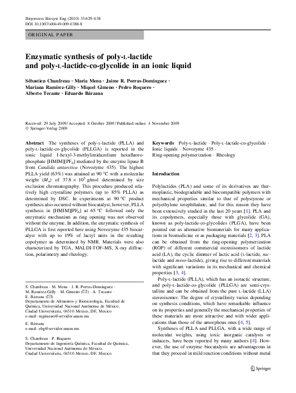(PDF) Enzymatic synthesis of poly-l-lactide and poly-l-lactide-co ...