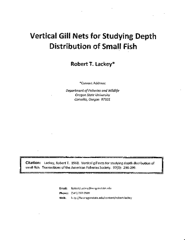 (PDF) Vertical Gill Nets for Studying Depth Distribution of Small Fish
