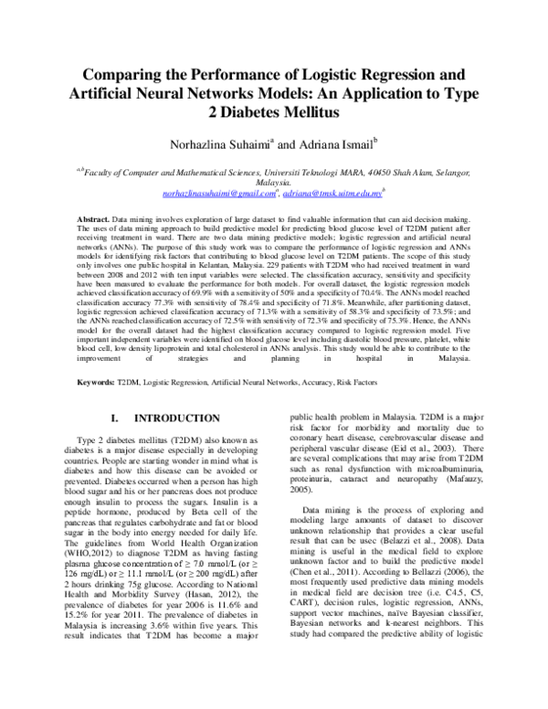 Pdf Comparing The Performance Of Logistic Regression And Artificial Neural Networks Models An