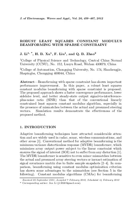 (PDF) ROBUST LEAST SQUARES CONSTANT MODULUS BEAMFORMING WITH SPARSE CONSTRAINT