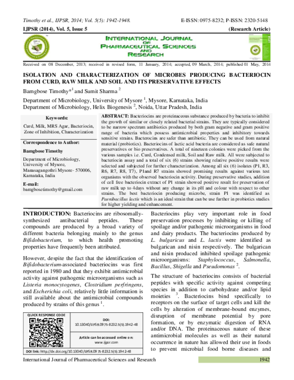 Pdf Isolation And Characterization Of Microbes Producing Bacteriocin