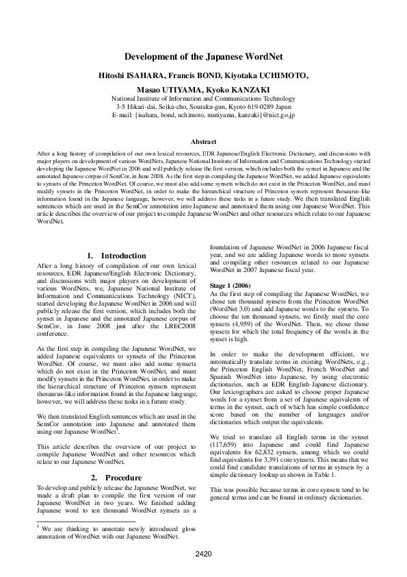 (PDF) Development of the Japanese WordNet