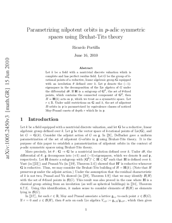 Pdf Parametrizing Nilpotent Orbits In P Adic Symmetric Spaces Using