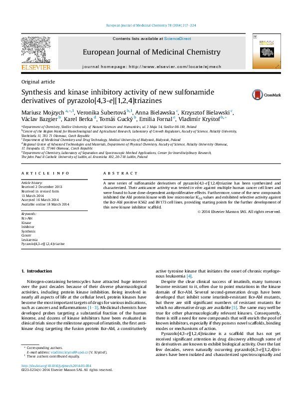 (PDF) Synthesis and kinase inhibitory activity of new sulfonamide ...