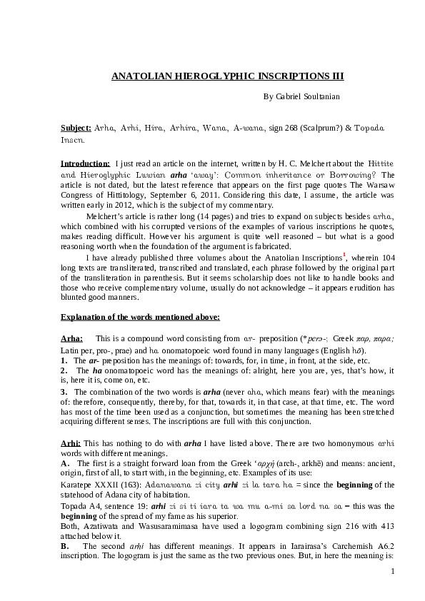 (DOC) ANATOLIAN HIEROGLYPHIC INSCRIPTIONS III