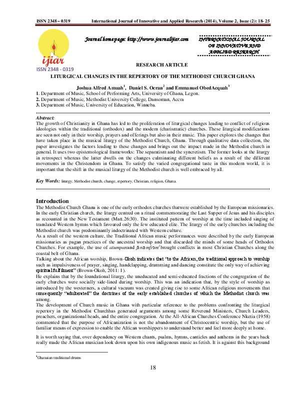 (PDF) LITURGICAL CHANGES IN THE REPERTORY OF THE METHODIST CHURCH GHANA