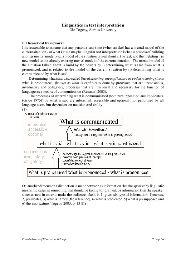 (PDF) Linguistics in text interpretation