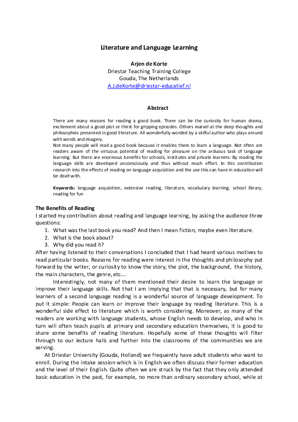 (PDF) Literature and Language Learning