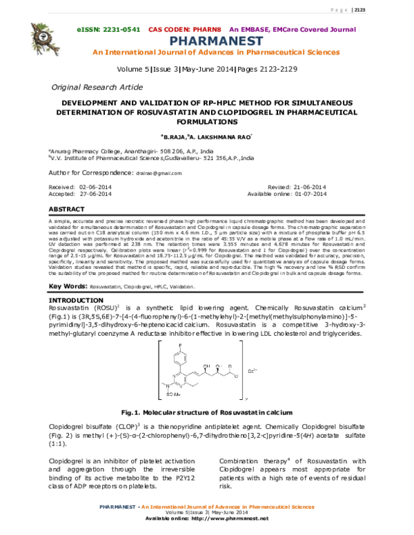 Pdf Development And Validation Of Rp Hplc Method For Simultaneous Determination Of