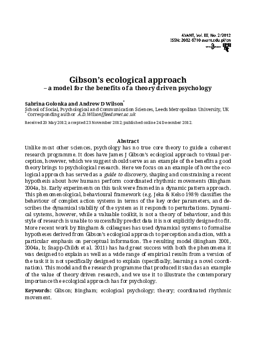 (PDF) Gibson's ecological approach - a model for the benefits of a ...