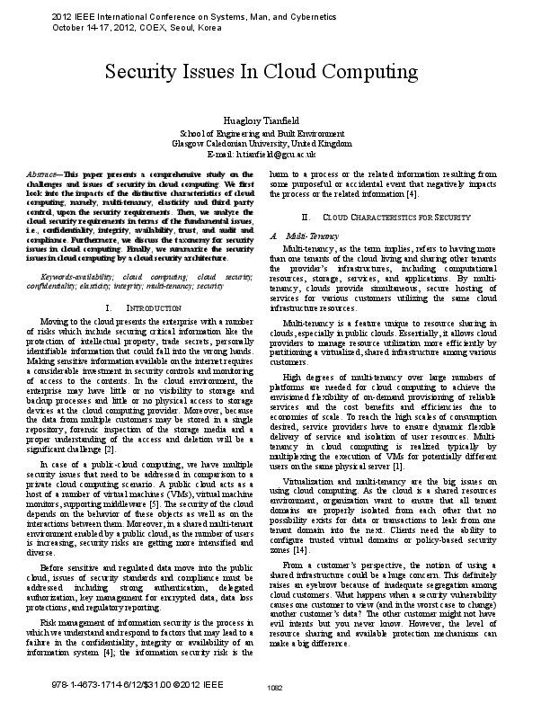 (PDF) Security Issues In Cloud Computing