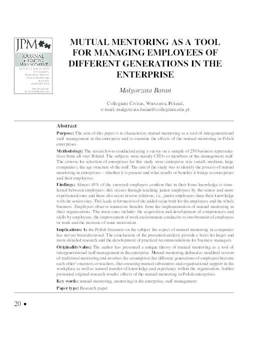 (PDF) Mutual Mentoring as a Tool for Managing Employees of Different Generations in the Enterprise