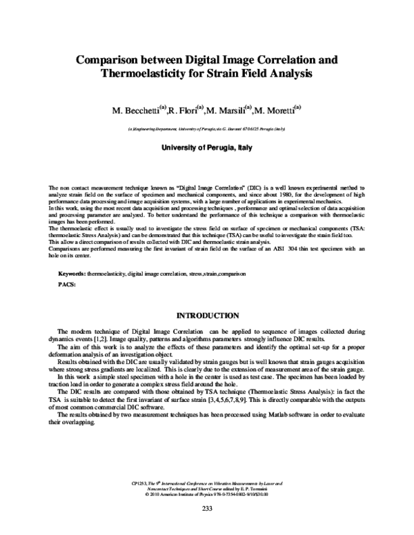 Pdf Comparison Between Digital Image Correlation And Thermoelasticity