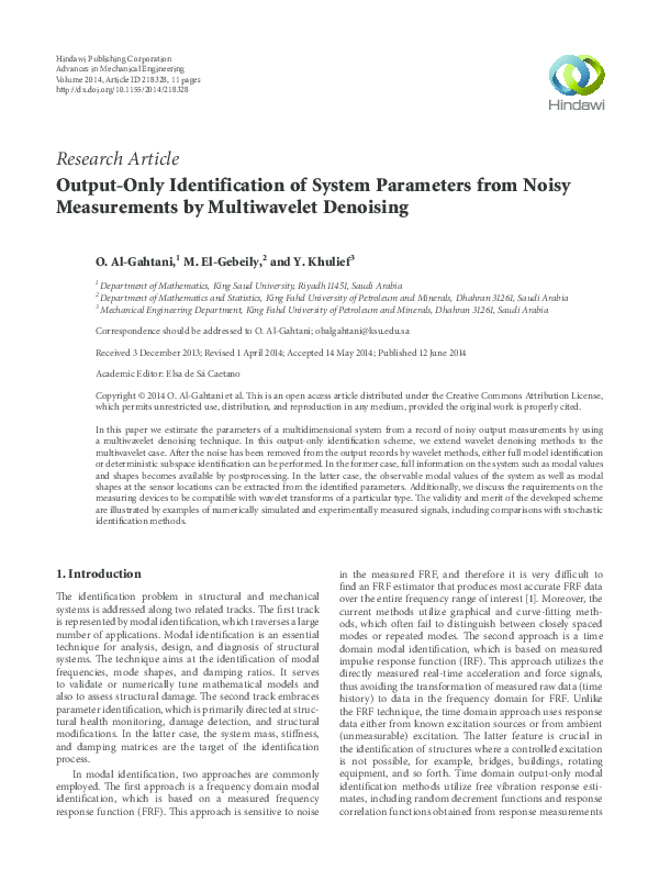 (PDF) Research Article Output-Only Identification of System Parameters from Noisy Measurements ...
