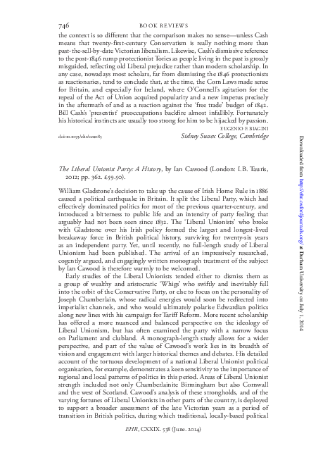 (PDF) Review of Ian Cawood, The Liberal Unionist Party: A History