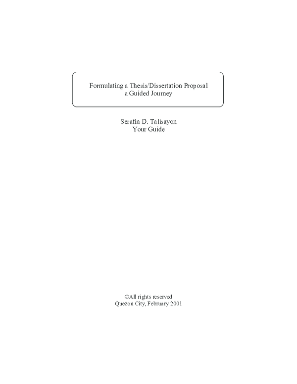 (PDF) Formulating a Thesis/Dissertation Proposal: a Guided Journey