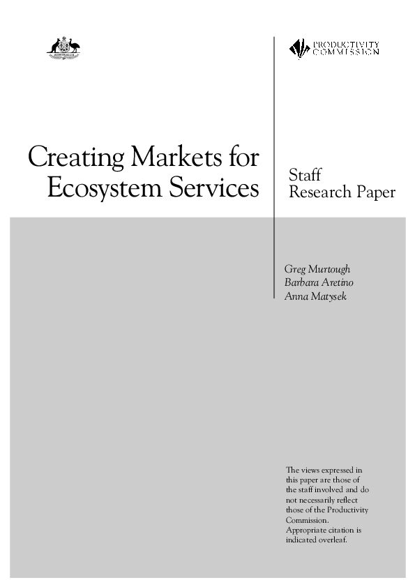 (PDF) Creating Markets for Ecosystem Services | Anna Matysek - Academia.edu