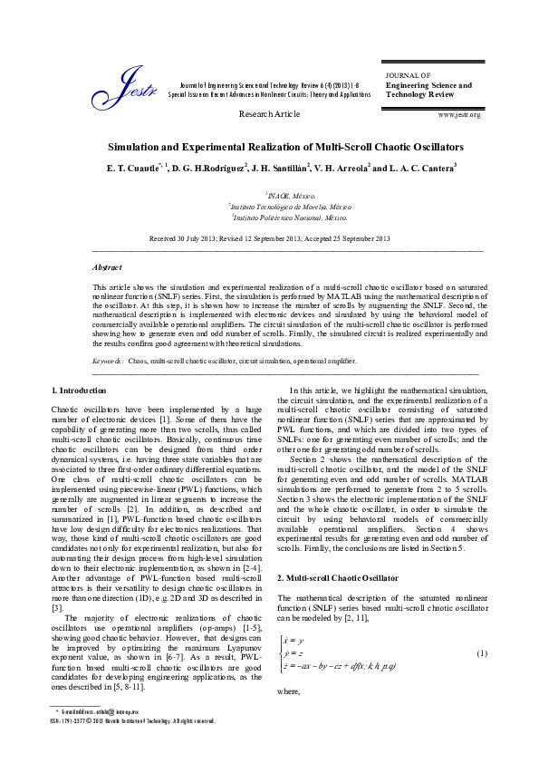 (PDF) Simulation and Experimental Realization of Multi-Scroll Chaotic Oscillators
