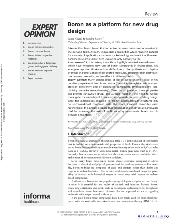 (PDF) Boron as a platform for new drug design
