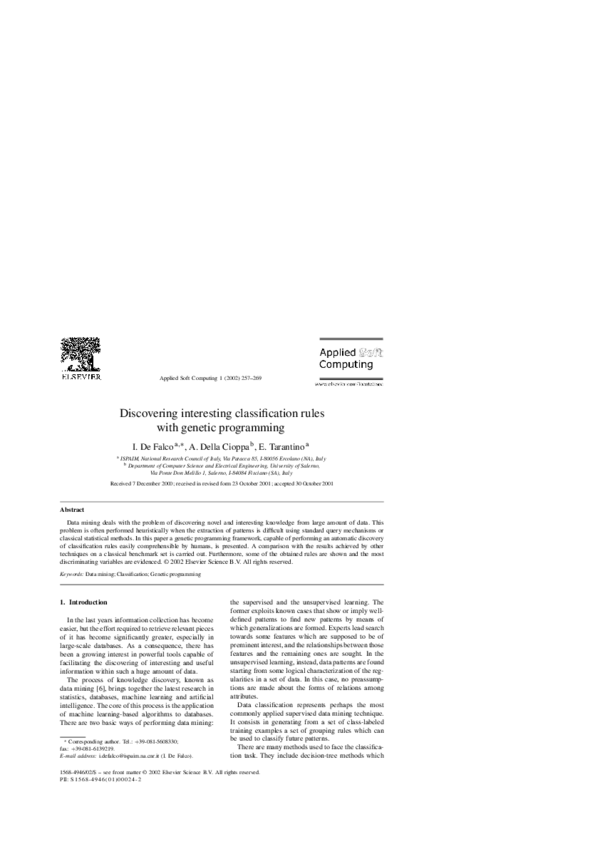 Pdf Discovering Interesting Classification Rules With Genetic Programming
