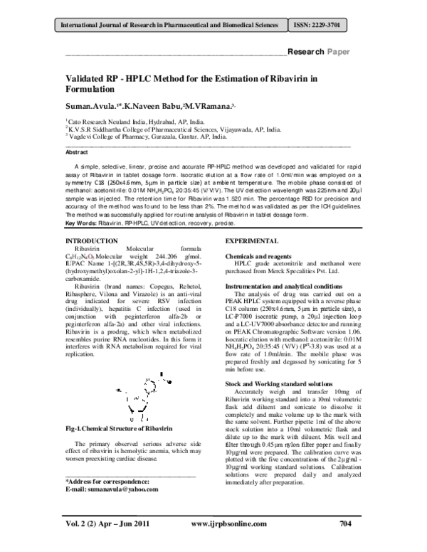 (PDF) Validated RP -HPLC Method for the Estimation of Ribavirin in Formulation