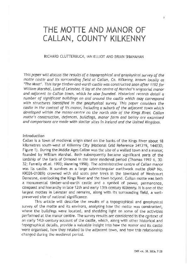 (PDF) Clutterbuck, R., Elliott, I. & Shanahan, B. `The motte and manor ...