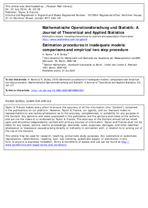 (PDF) Reshetov LA Estimation Broeedures in Inadequate Models: Comparisons and Empirical Two Step ...