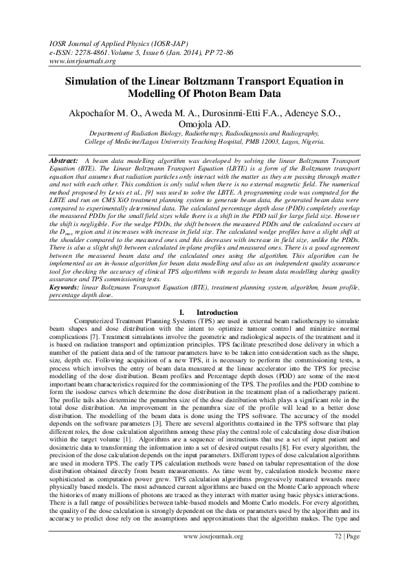 Pdf Simulation Of The Linear Boltzmann Transport Equation In Modelling Of Photon Beam Data