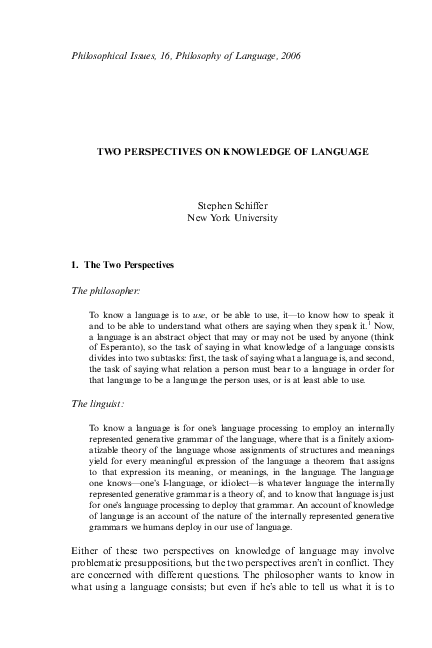 (PDF) Two Perspectives on Knowledge of Language