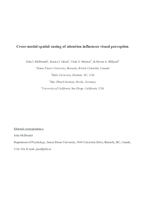(PDF) Cross-modal spatial cueing of attention influences visual perception