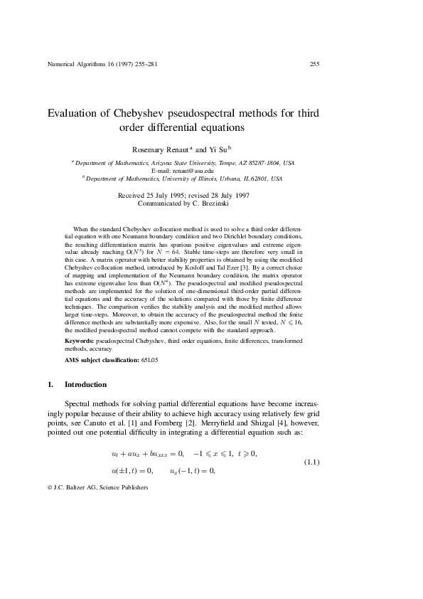 Pdf Evaluation Of Chebyshev Pseudospectral Methods For Third Order