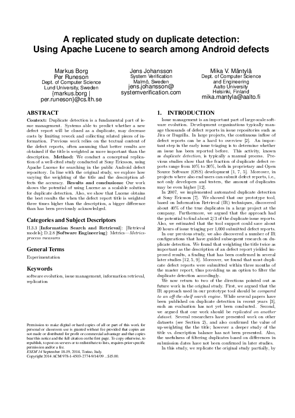(PDF) A replicated study on duplicate detection: Using Apache Lucene to search among Android ...