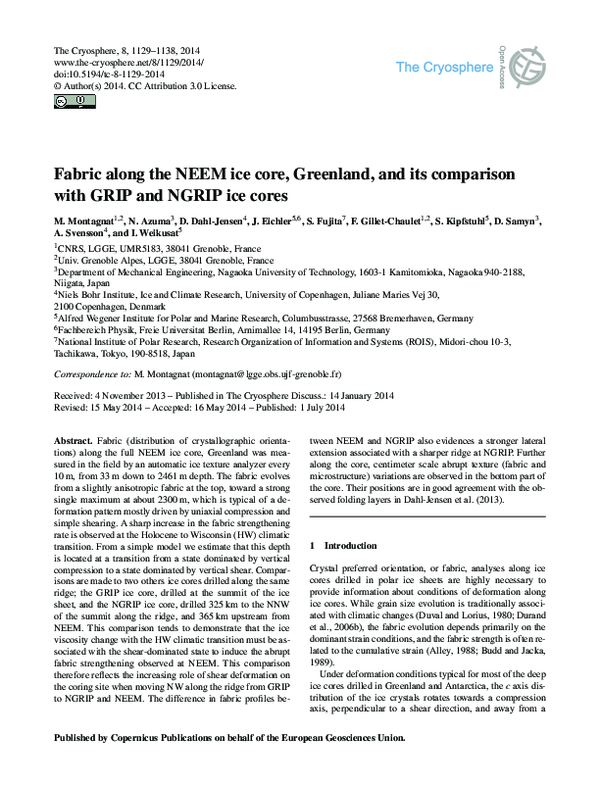 Fabric along the NEEM ice core, Greenland, and its comparison with GRIP ...