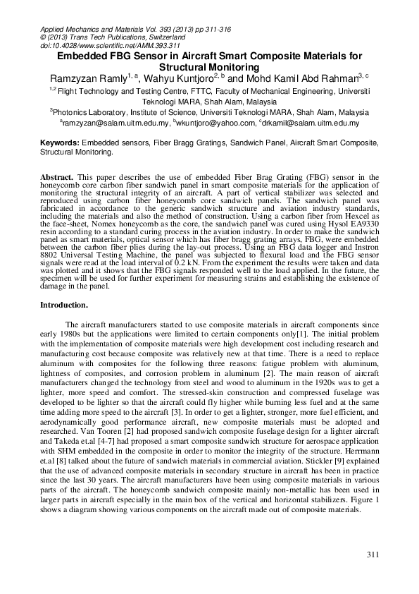 (PDF) Embedded FBG Sensor in Aircraft Smart Composite Materials for Structural Monitoring