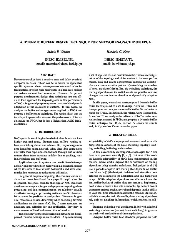 Pdf A Dynamic Buffer Resize Technique For Networks On Chip On Fpga