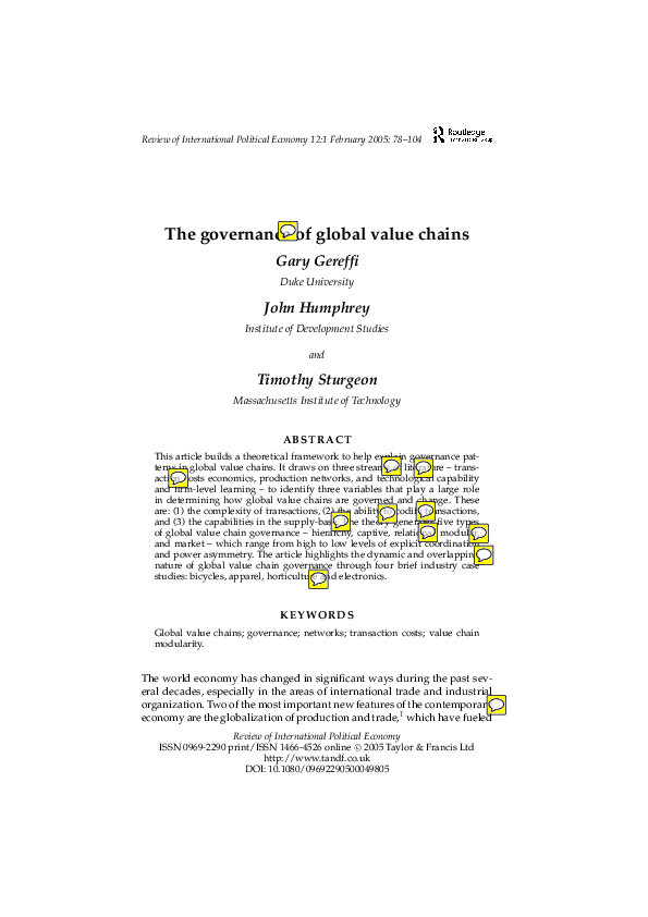 (PDF) The governance of global value chains