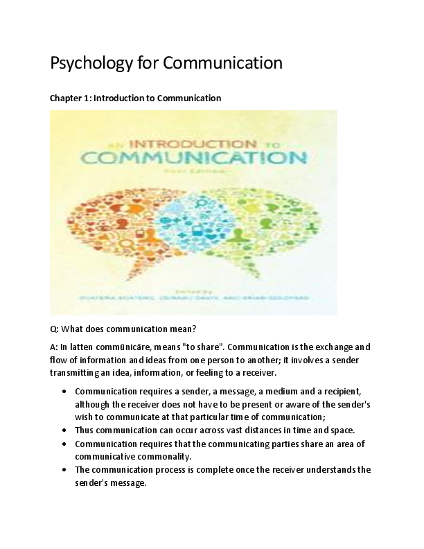 (DOC) Psychology for Communication Chapter 1: Introduction to Communication