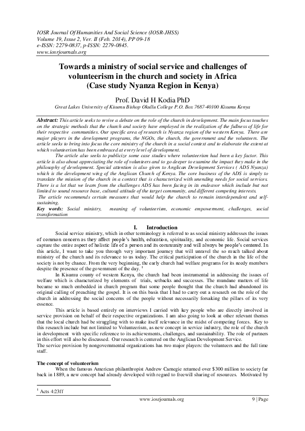 (PDF) Towards a ministry of social service and challenges of ...