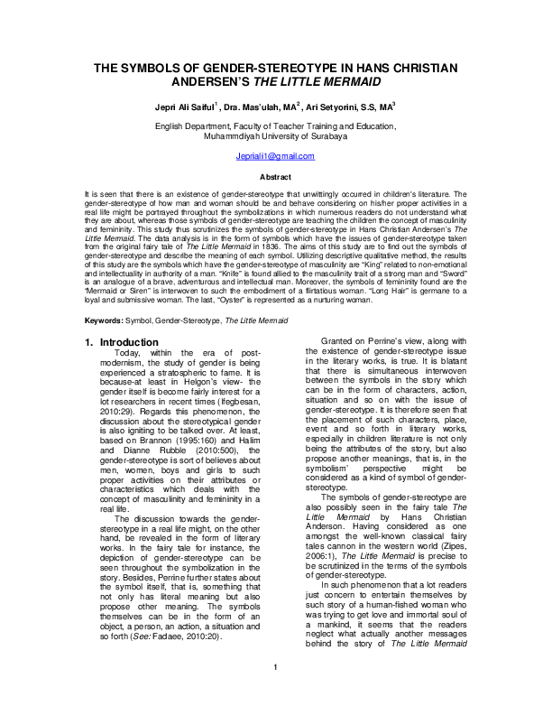 The Symbols of Gender-Stereotype in Hans Christian Andersen's The ...