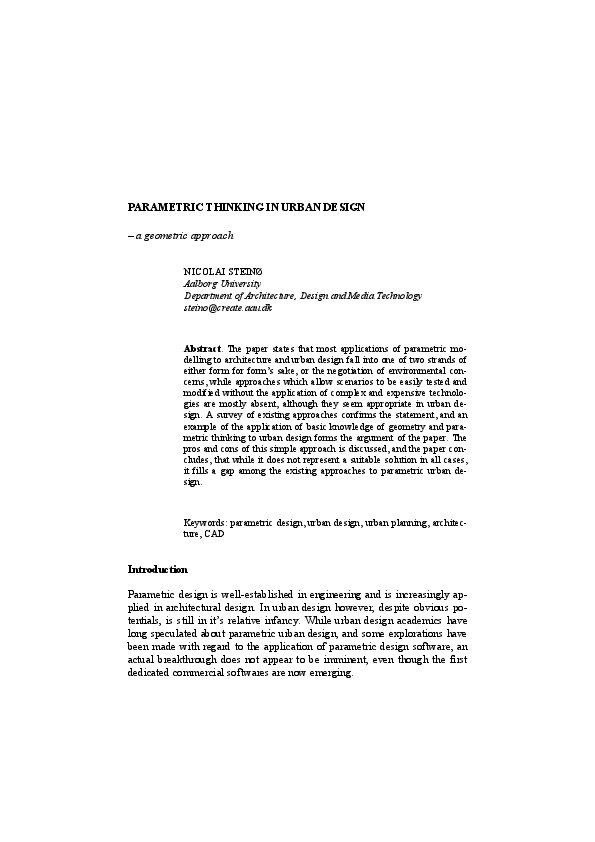 (PDF) PARAMETRIC THINKING IN URBAN DESIGN – a geometric approach