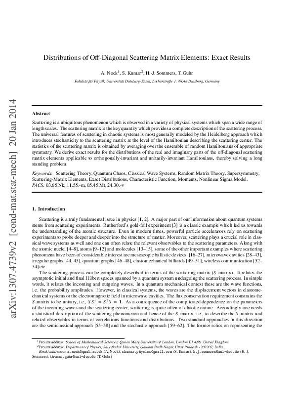 (PDF) Distributions of Off-Diagonal Scattering Matrix Elements: Exact Results