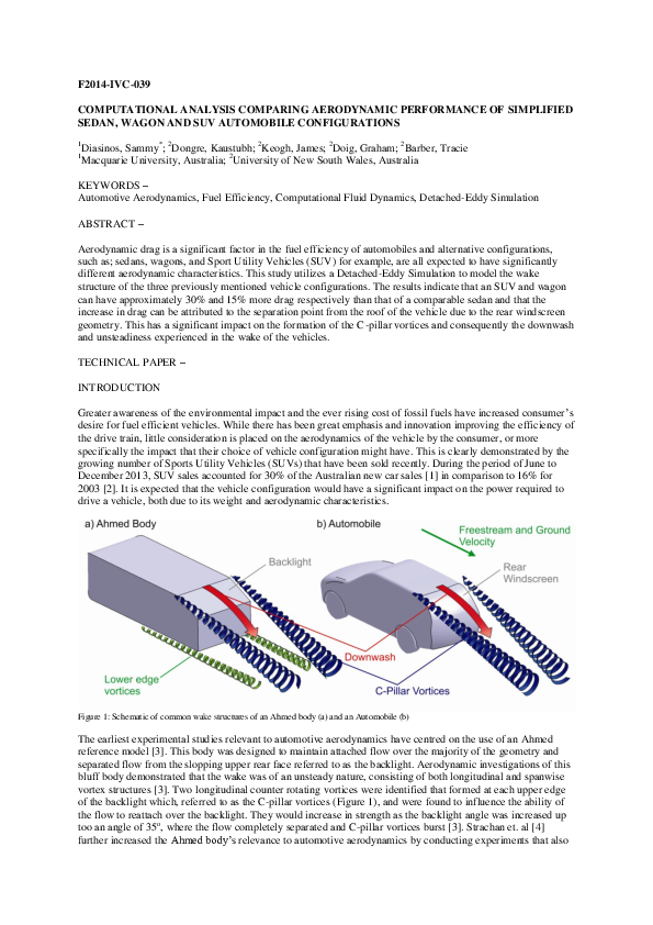 (PDF) F2014-IVC-039 COMPUTATIONAL ANALYSIS COMPARING AERODYNAMIC PERFORMANCE OF SIMPLIFIED SEDAN ...