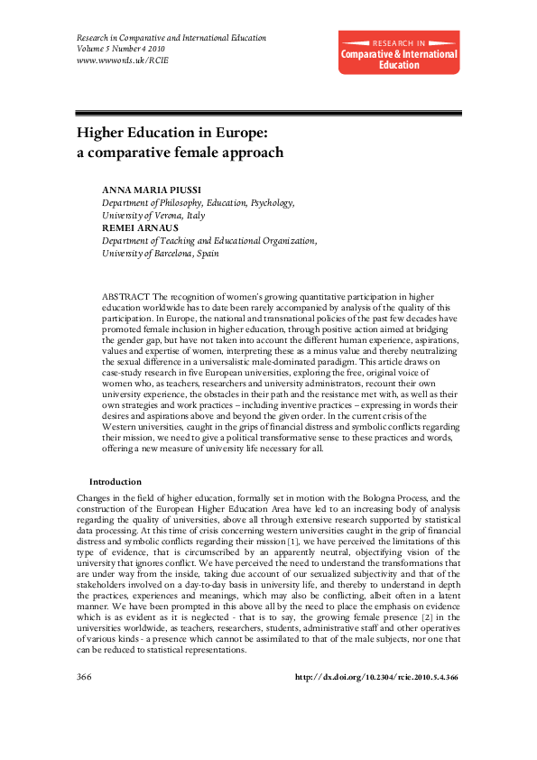 (PDF) Higher Education in Europe: a comparative female approach