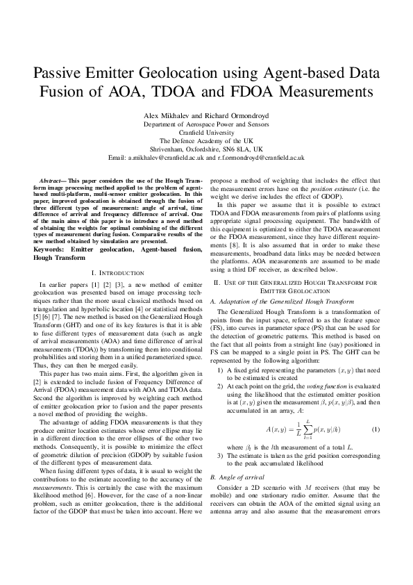 Pdf Passive Emitter Geolocation Using Agent Based Data Fusion Of Aoa