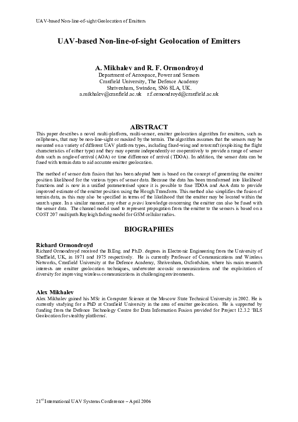 (PDF) UAV-based Non-line-of-sight Geolocation of Emitters