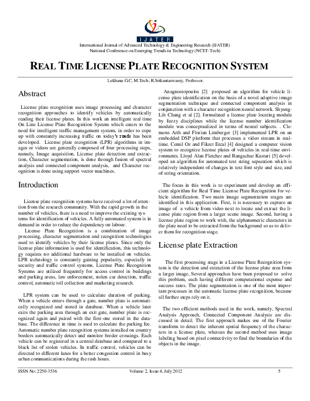 4 6 5 LICENCE PLATE RECOGNITION - Logiciels Graphiques