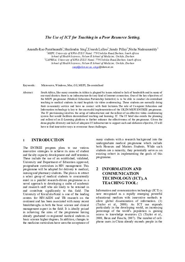 (PDF) The Use of ICT for Teaching in a Poor Resource Setting
